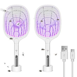 bug zapper, 3000 volt indoor & outdoor electric fly swatter,usb rechargeable mosquito killer racket for home bedroom, kitchen,office, backyard, patio,safe to touch with 3-layer safety mesh-2 pack