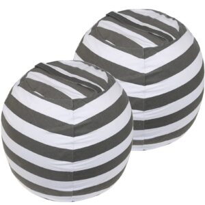 2-pack stuffed animal storage bean bags for kids room 23" empty animal beanbag chair covers only small stuffed animal storage for toddlers, children, boys, girls kids room decor, white grey stripes