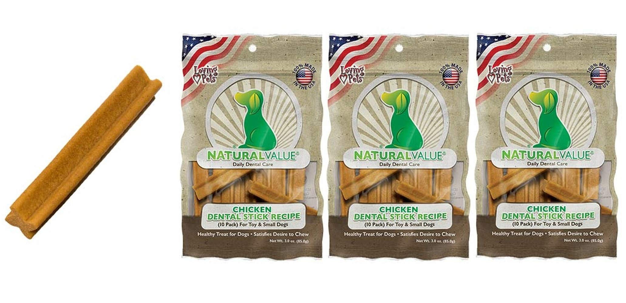 Loving Pets 30 Count Natural Value Chicken Dental Sticks for Small/Toy Dogs, Made in The USA