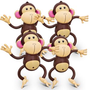 inflatable monkeys (4 pack) 27 inch large monkeys inflatables for jungle decor, safari birthday decorations, kids animal party supplies, baby shower favors by 4e's novelty