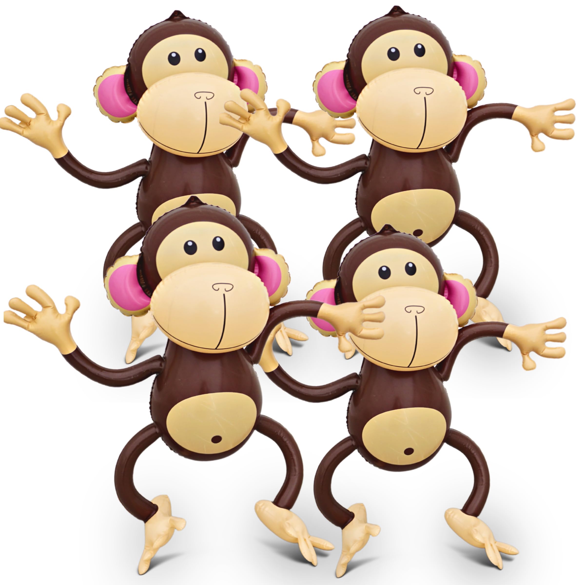 Inflatable Monkeys (4 Pack) 27 Inch Large Monkeys Inflatables For Jungle Decor, Safari Birthday Decorations, Kids Animal Party Supplies, Baby Shower Favors By 4E's Novelty