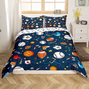 football bedding sets basketball baseball rugby reversible comforter cover set for boys teens ball sports duvet cover soccer football game volleyball bedspread cover full size,soft kids room decor