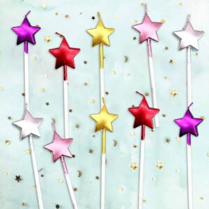 10 cute heart shaped and star birthday candles multi color cake candle toppers for party wedding cake decoration supplies cute birthday decorations (classic, star)