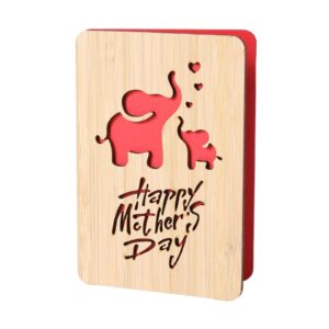 della stella mothers day cards,handmade bamboo greeting cards,wooden thankyou card,wooden birthday card for mom,mum birthday gift,elephant pattern