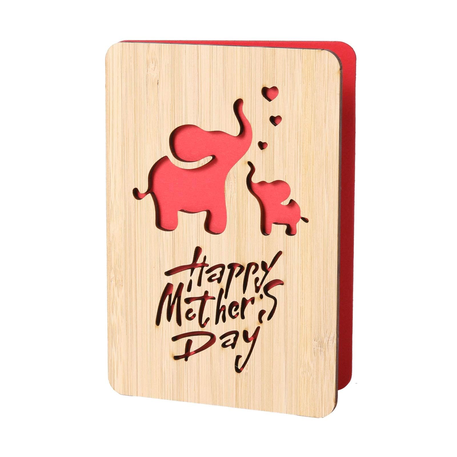 Della Stella Mothers Day Cards,Handmade Bamboo Greeting Cards,Wooden Thankyou Card,Wooden Birthday Card for Mom,Mum Birthday Gift,Elephant pattern