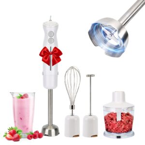 immersion hand blender, handheld blender, 5-in-1 multi-function stick mixer, 600w 10 speed manual mixer with turbine, mixer for food whipping, milk mixer/egg mixer,/mortar and beaker/measuring cup