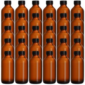 bekith 30 pack 4 oz amber glass bottles, boston round sample bottles with black poly cone cap for juice, ginger shots, oils, whiskey, liquids