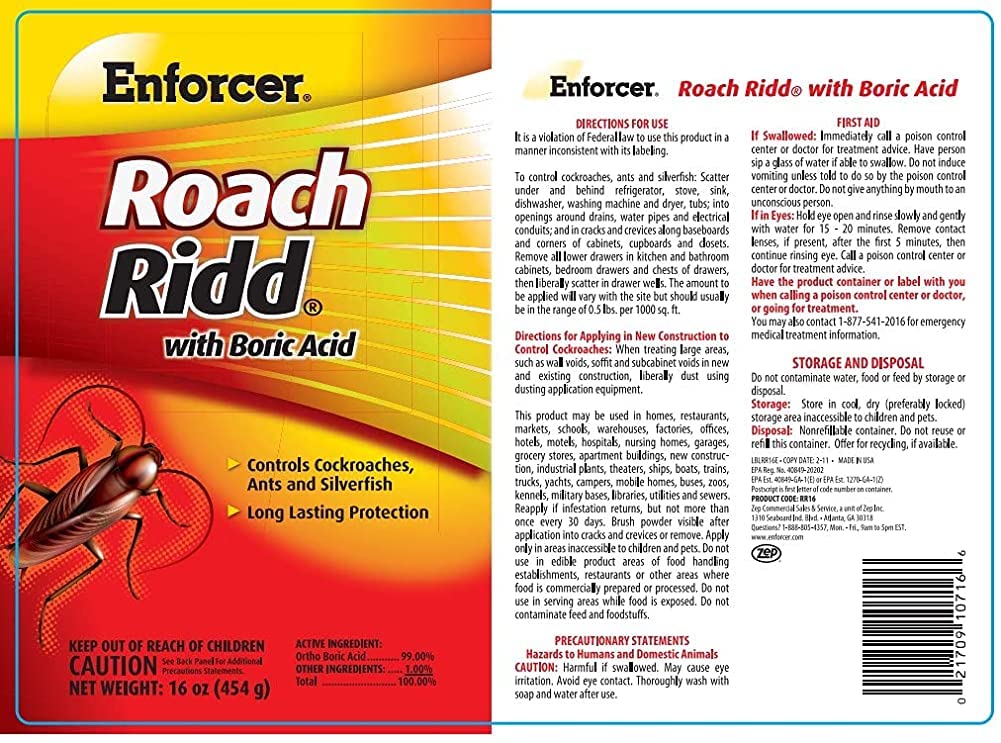 Enforcer Roach Ridd with Boric Acid 16 Oz (Case of 12) - Long Lasting Protection for Cockroaches, Ants and Silverfish