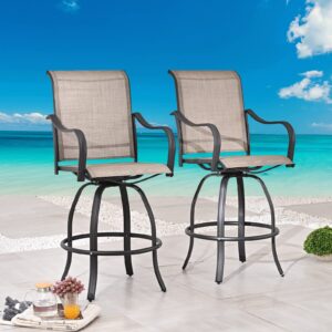 sports festival 2pcs patio bar stools with armrest high swivel chairs with textilene fabric metal outdoor furniture for bistro deck lawn