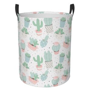 fehuew cute cacti succulents pattern collapsible laundry basket with handle waterproof fabric hamper laundry storage baskets organizer large bins for dirty clothes,toys,bathroom