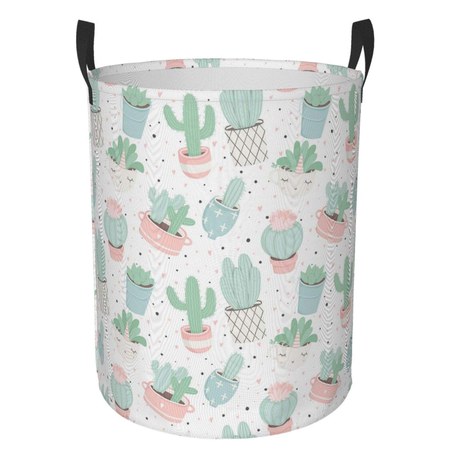 FeHuew Cute Cacti Succulents Pattern Collapsible Laundry Basket with Handle Waterproof Fabric Hamper Laundry Storage Baskets Organizer Large Bins for Dirty Clothes,toys,Bathroom