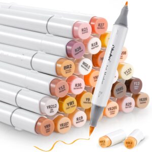 ohuhu brush markers skin tone - 36 portrait skin colors double tipped art marker set for artist adults coloring illustration- refillable- brush & fine dual tips- honolulu b of ohuhu markers