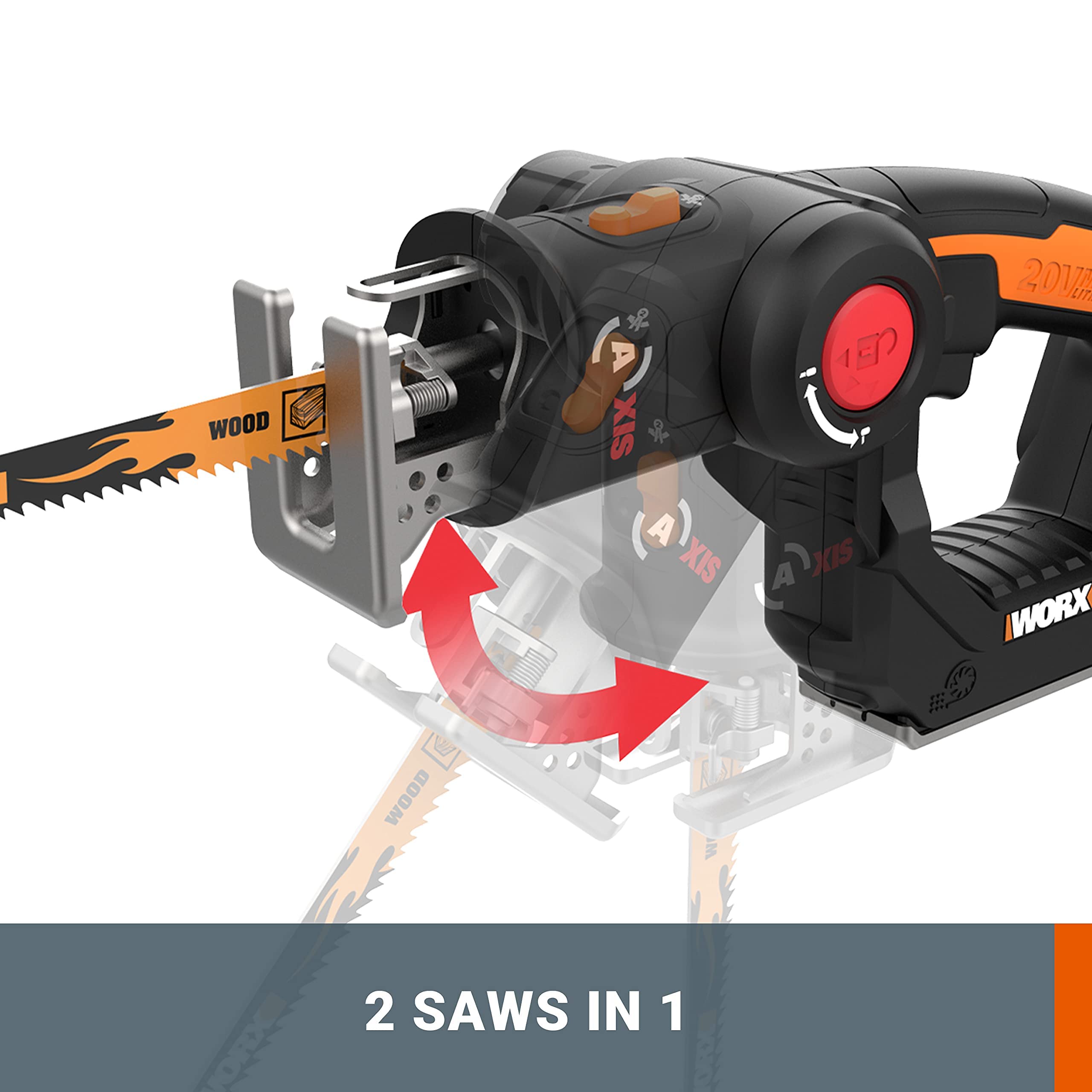 WORX 20V Cordless Impact Driver and 2in1 Reciprocating Saw Jigsaw,WX914L Power Tool Combo Kit, 2 * 2.0Ah Batteries & Charger Included