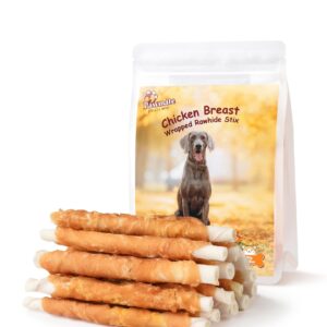 Pawmate Chicken Wrapped Rawhide Sticks, Long Lasting Dog Treats High Protein Dog Chews Trainning Snacks Natural Chicken Treats for Small Medium Large Dogs 20-21 Count