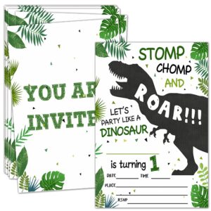 ukebobo 1st birthday party invitations with envelopes – dinosaur birthday party invitations, dinosaur party decorations– 20 cards with envelopes（bwl-01）