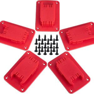 5 Packs Tool Holder Mount Compatible for Milwaukee m18 18v Tools ,Also Fit Compatible for dewalt 20V , 12V Drill Holder ,Hanger (Lot of 5，Red)