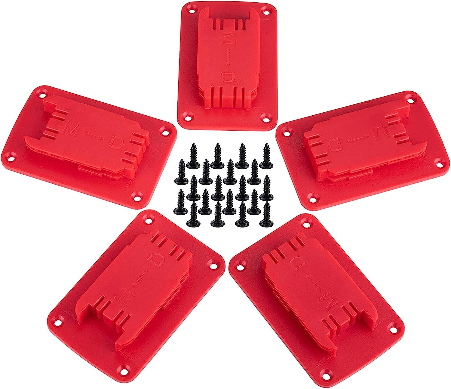 5 Packs Tool Holder Mount Compatible for Milwaukee m18 18v Tools ,Also Fit Compatible for dewalt 20V , 12V Drill Holder ,Hanger (Lot of 5，Red)