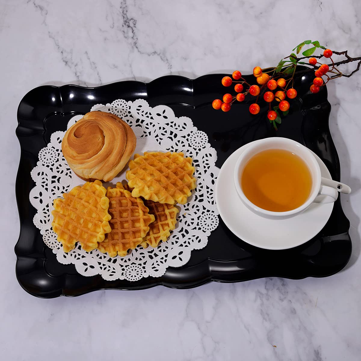 BBG 6 Pack Black Plastic Food Serving Trays, 15" x 10" Halloween Party Platters and Trays, Rectangle Black Plastic Serving Trays, Dishwasher Safe Reusable Platters Set, Plastic Trays