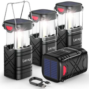 letmy 4 pack camping lantern, rechargeable led lanterns, solar lantern battery powered hurricane lantern flashlights with 3 powered ways & usb cable for emergency, power outage, hurricane supplies