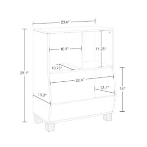 RiverRidge Kids Bookshelf Toy Storage Organizer with 2 Cubbies & Spacious Bin White Playroom Toy Organizer and Cubby Storage