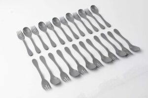 knork eco plant based 24 pack reusable bamboo flatware set (grey)