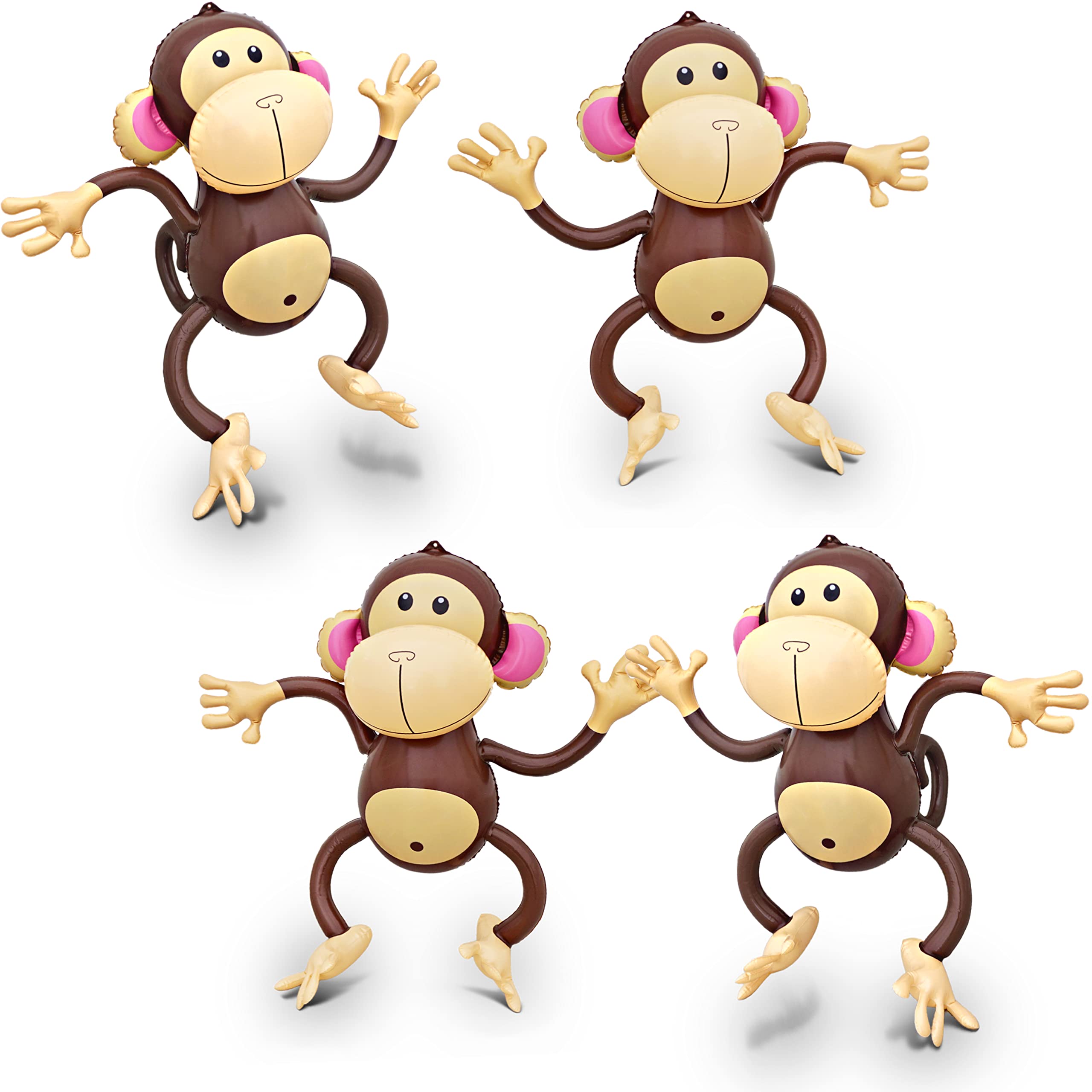 Inflatable Monkeys (4 Pack) 27 Inch Large Monkeys Inflatables For Jungle Decor, Safari Birthday Decorations, Kids Animal Party Supplies, Baby Shower Favors By 4E's Novelty