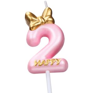 nuanchu pink number 2 candle girl happy birthday cake topper, birthday candle for cake topper birthday baking celebration reunions anniversary party supplies