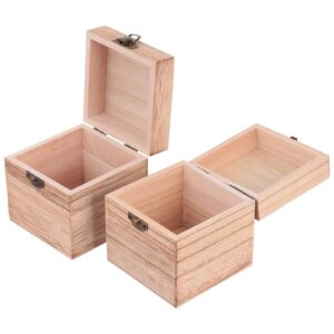 cabilock wooden box 2pcs unfinished square wood box diy craft wooden box jewelry ring box unpainted storage box with hinged lid front clasp for bracelet watch necklace earrings style 2 memory box