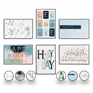 smart scribbles Happy Birthday Cards - 48 assortment Birthday Cards with Envelopes and Stickers - 4x6 Birthday Cards with Gold Foil - 6 Cards and 6 Stickers of Each Design - Total of 48