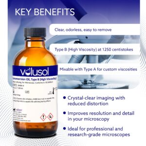 Volu-Sol | Microscope Immersion Oil | Type B (High Viscosity) Safe for All Lenses | Clear Oderless| Easy to Remove | 1250 centistokes | Microscopy Oil for Clear Imaging (30 mL / 1 oz)