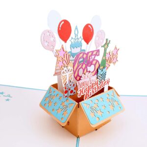 iGifts And Cards Happy 65th Blue Birthday Party Box 3D Pop Up Greeting Card – Sixty-Five, Awesome, Balloons, Unique, Celebration, Presents, Feliz Cumpleaños, Fun, Mom, Dad