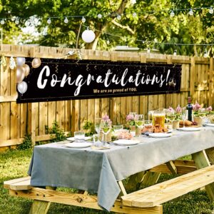 ANATANOWOR Large Congratulations Decoration Banner, Black Graduation Congrats Banner Sign, Birthday Engagement Wedding Retirement Party Decorations Supplies(9.8x1.6ft)