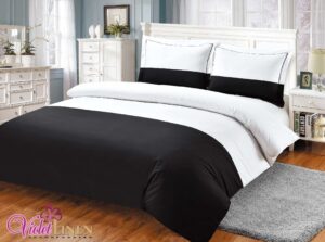 violet linen french hotel border pattern, luxury ultra soft 200 thread count polyester-cotton percale, black, twin 48-inch, 8 piece, bedding duvet cover set for two beds