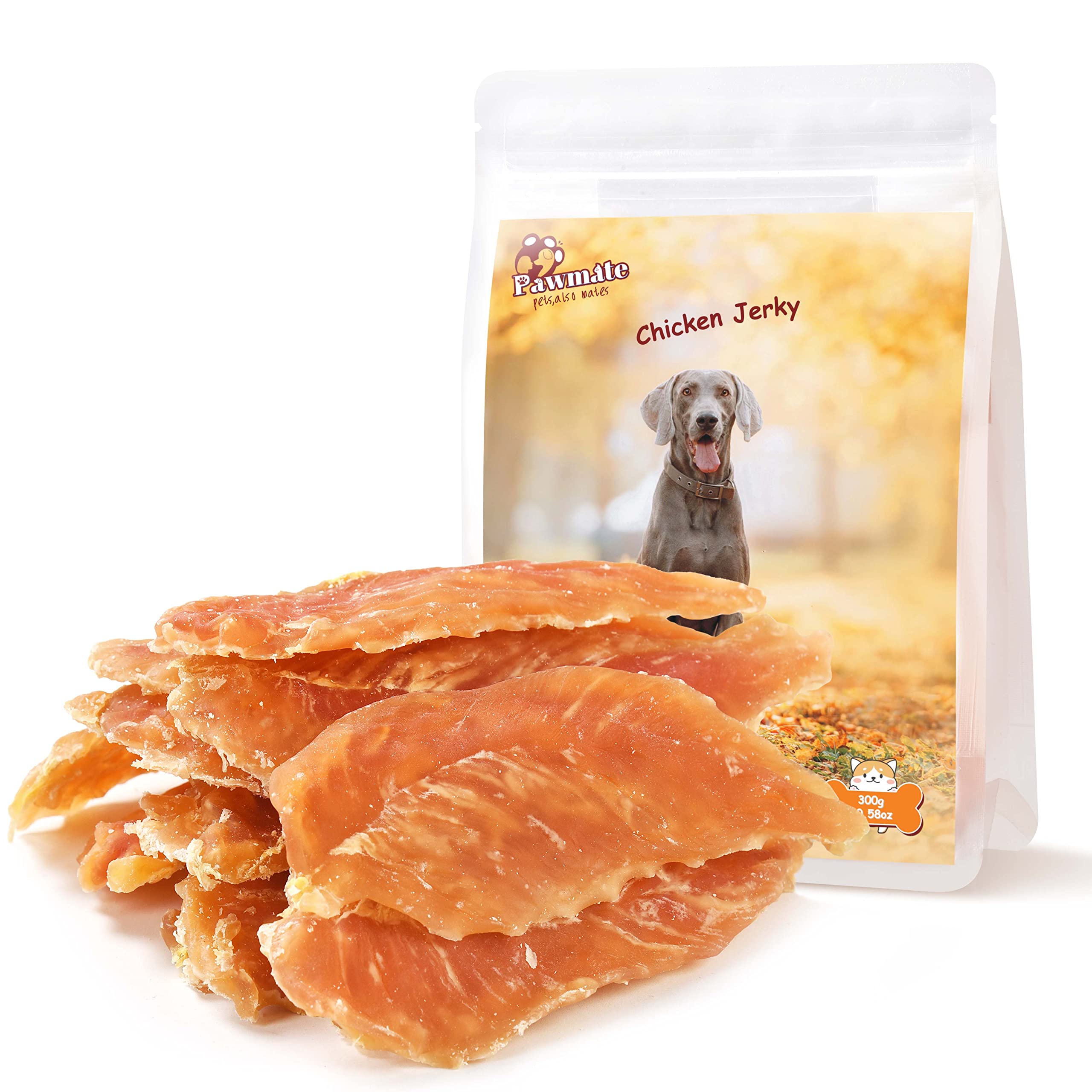 Pawmate Chicken Jerky Tenders, Healthy Natural Dog Treats Rawhide-Free Grain-Free Chicken Jerky for Dogs High Protein Training Treats Snacks for Small Medium Large Dogs 12 Counts