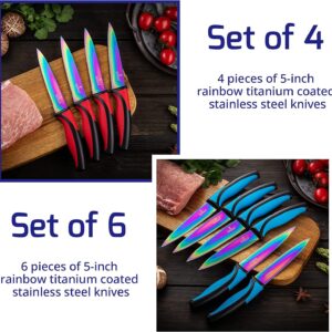 SiliSlick Stainless Steel Steak Knife Set - Titanium Coated Colorful Kitchen Knives with Straight Edge, Smooth & Sharp - Rainbow Iridescent Kitchen Gifts & Accessories