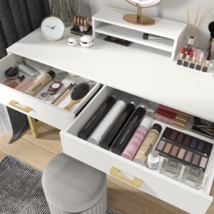 WESTREE Women Makeup Vanity Desk with 2 Drawers - Bedroom Home Office Desk, Wooden Height Monitor Stand & Storage Shelf Without Mirror, White Table Great Gift for Her