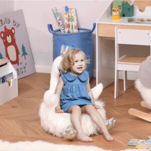 Qaba Stuffed Animal Sofa Armrest Chair Cartoon Storage Bean Bag Chair for Kids with Cute Swan Flannel PP Cotton 22" x 16.5" x 22" White