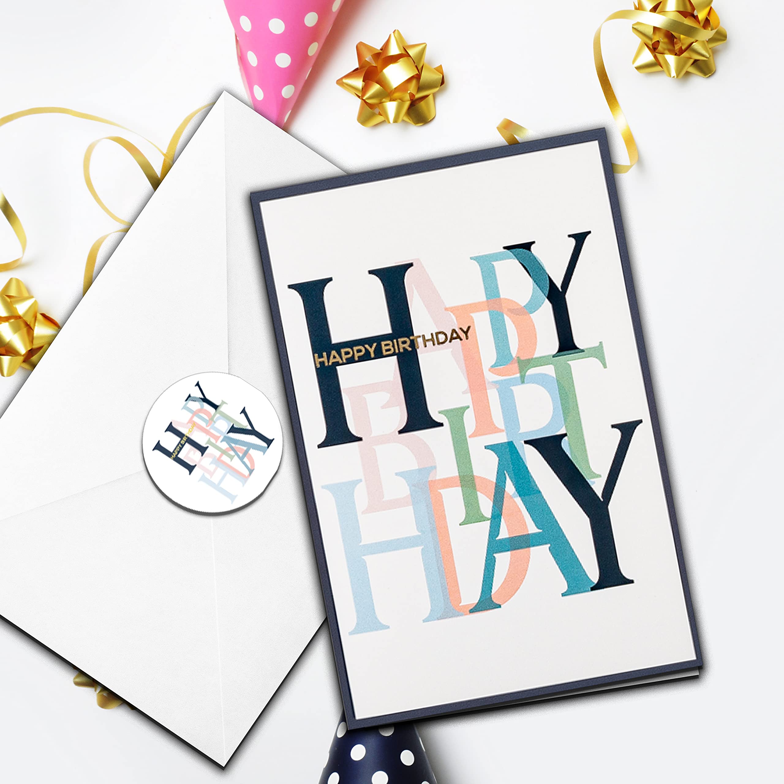 smart scribbles Happy Birthday Cards - 48 assortment Birthday Cards with Envelopes and Stickers - 4x6 Birthday Cards with Gold Foil - 6 Cards and 6 Stickers of Each Design - Total of 48