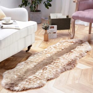 phantoscope faux fur rug, fluffy soft faux fox fur area rugs for bedroom livingroom kids room decor, shaggy fur rugs anti-skid, beige, 2 x 6 feet