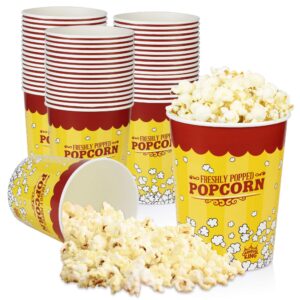 [500 pack] popcorn buckets disposable - 32 oz yellow and red paper popcorn containers - solo popcorn tubs for home and theater movie night - popcorn cups for circus, carnival theme party decorations