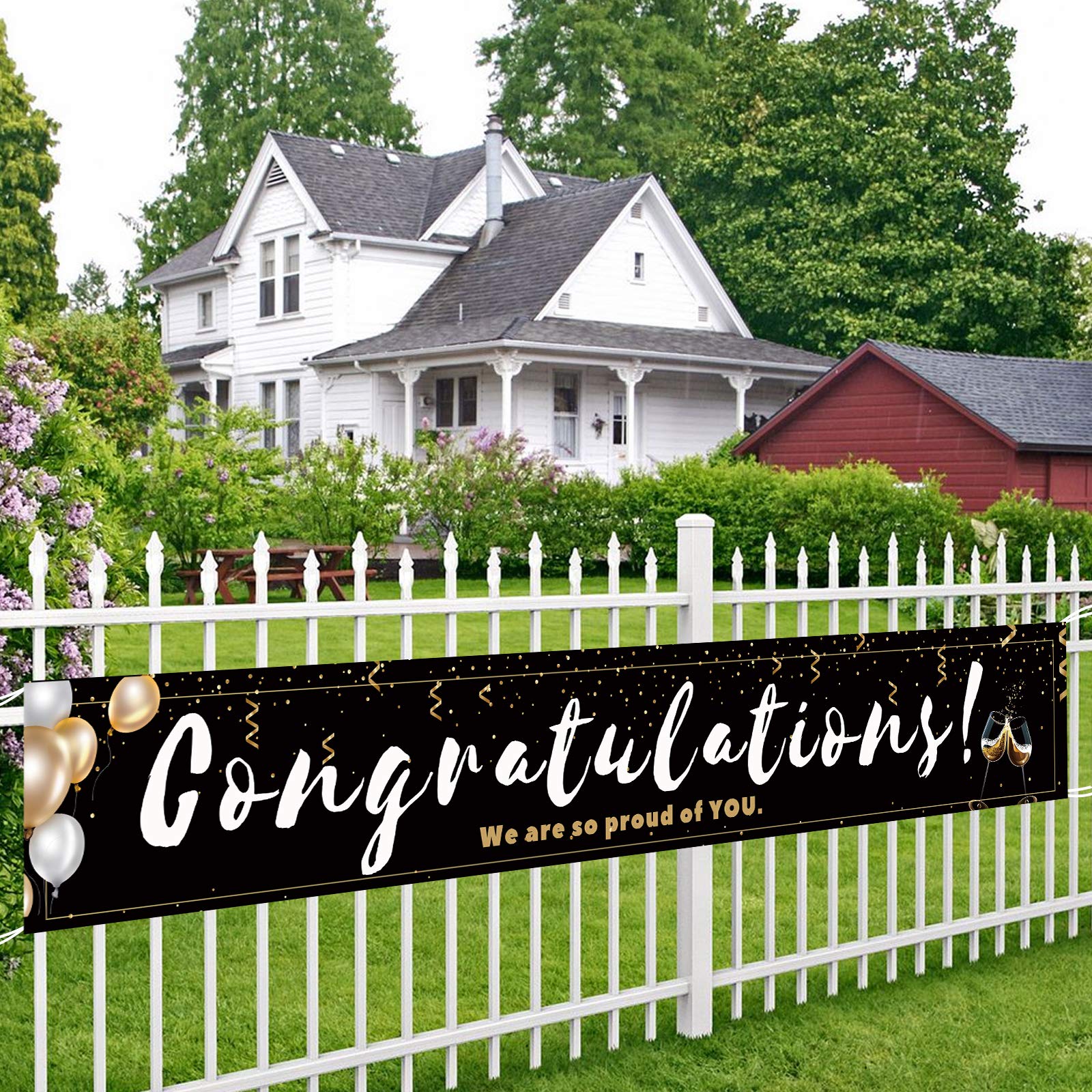 ANATANOWOR Large Congratulations Decoration Banner, Black Graduation Congrats Banner Sign, Birthday Engagement Wedding Retirement Party Decorations Supplies(9.8x1.6ft)