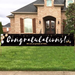 anatanowor large congratulations decoration banner, black graduation congrats banner sign, birthday engagement wedding retirement party decorations supplies(9.8x1.6ft)