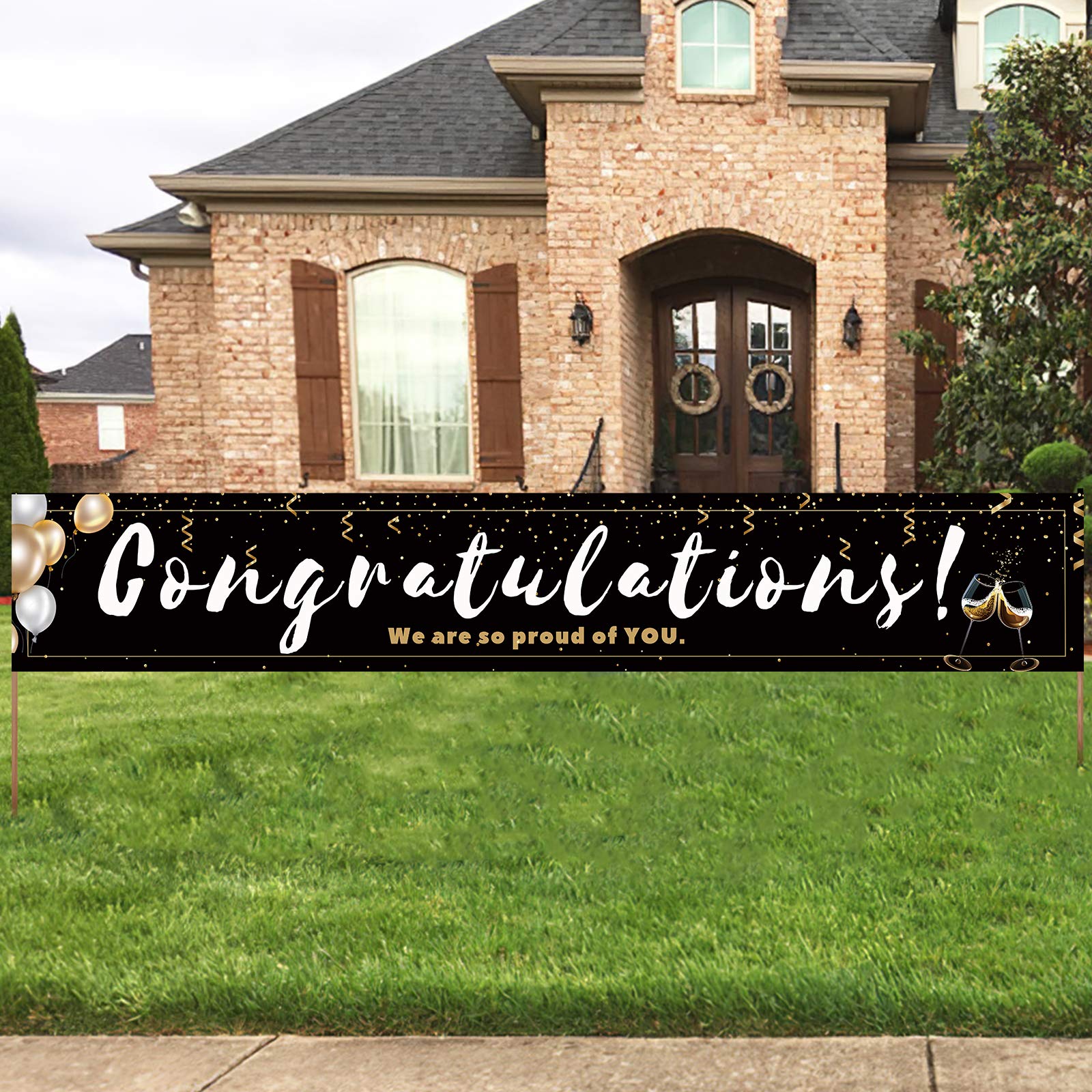 ANATANOWOR Large Congratulations Decoration Banner, Black Graduation Congrats Banner Sign, Birthday Engagement Wedding Retirement Party Decorations Supplies(9.8x1.6ft)