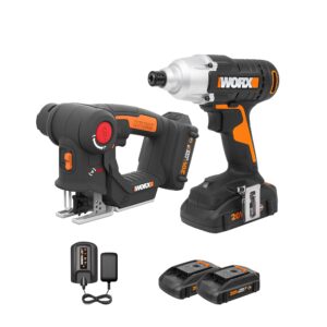 worx 20v cordless impact driver and 2in1 reciprocating saw jigsaw,wx914l power tool combo kit, 2 * 2.0ah batteries & charger included