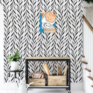 Wudnaye Black and White Peel and Stick Wallpaper Leaf Contact Paper 17.7 inch × 118.1 inch Black and White Contact Paper Peel and Stick Wallpaper for Bathroom Self Adhesive Decorative Wall Paper