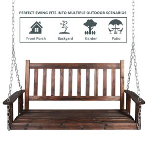 MUPATER Outdoor Patio Hanging Wooden Porch Swing 4FT with Chains, 2-Person Heavy Duty Swing Bench for Garden and Backyard, Black