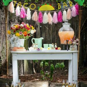 HAKPUOTR Taco Bar Banner with Cactus and Taco, Mexican Theme Birthday/Baby Shower/Bridal Shower/Engagement, Party Decorations, Fiesta Themed Party Taco Bar Décor