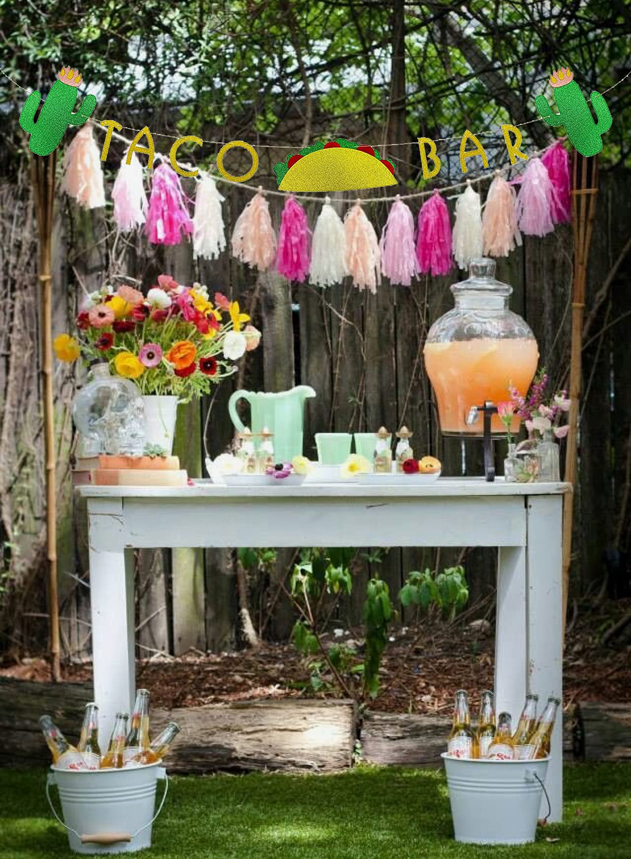 HAKPUOTR Taco Bar Banner with Cactus and Taco, Mexican Theme Birthday/Baby Shower/Bridal Shower/Engagement, Party Decorations, Fiesta Themed Party Taco Bar Décor