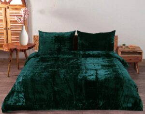 sophia-art 3 pcs ultra luxury rayon velvet bedding boho solid duvet cover uo comforter cover (dark green, king 90"x104")