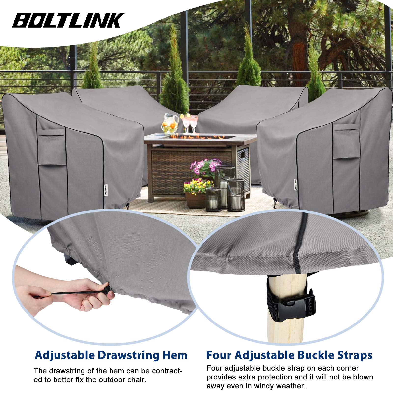 BOLTLINK Patio Chair Covers Waterproof, Heavy Duty Outdoor Furniture Covers Fits up to 32W x 37D x 36H inches -2 Pack